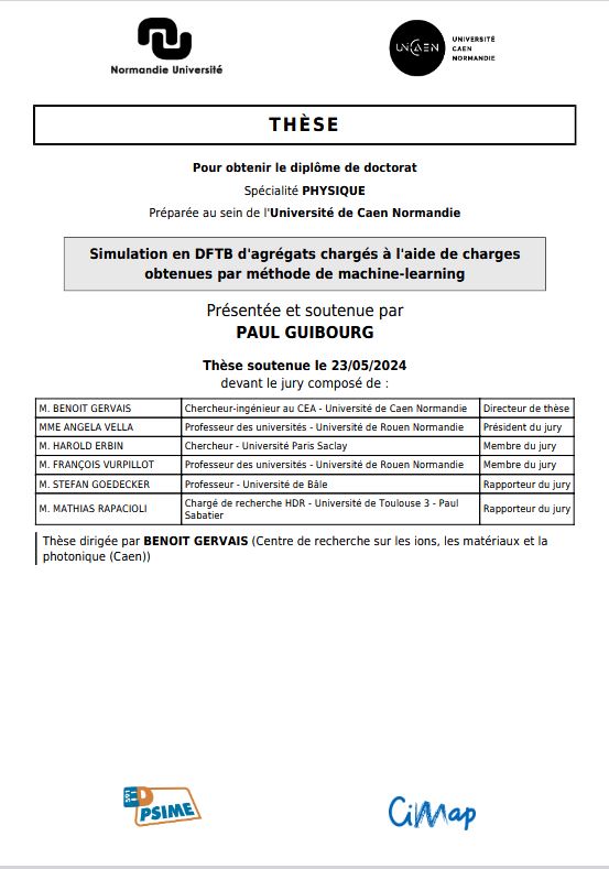Simulation en DFTB d’agrégats chargés à l’aide de charges obtenue par méthode de machine ...